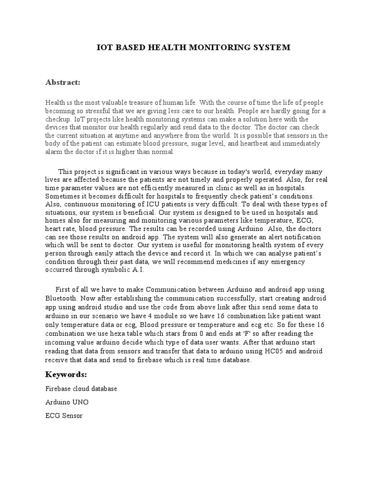 IOT BASED HEALTH MONITORING SYSTEM Abstract | PDF | Monitoring ...