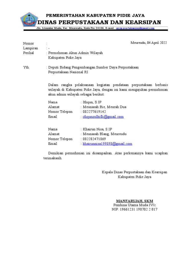 Surat Permohonan Menjadi Akun Admin | PDF