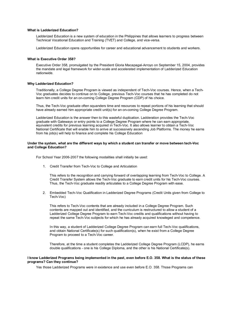 Ladderized Education Program | PDF | Academic Degree | University And ...