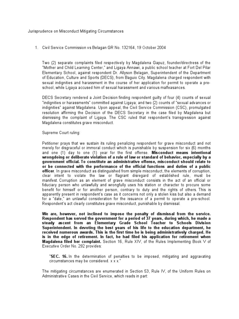 Misconduct Cases in Civil Service | PDF | Evidence (Law) | Mitigating ...