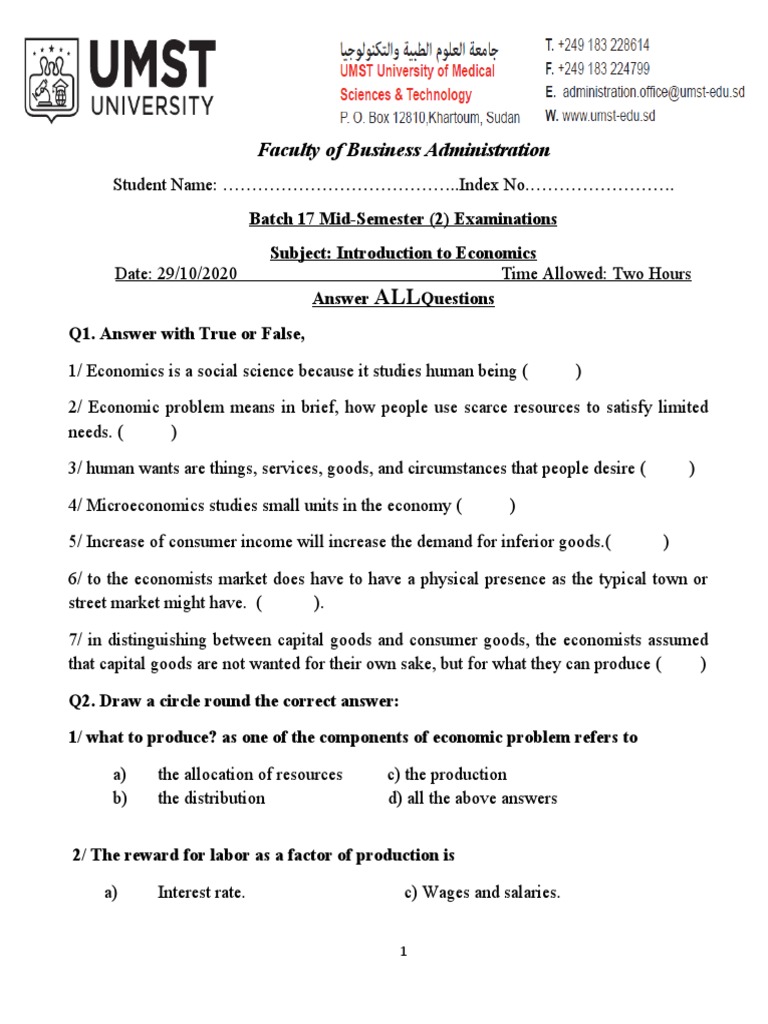 Introduction To Economics Batch (17) Mid | PDF | Supply And Demand | Economics