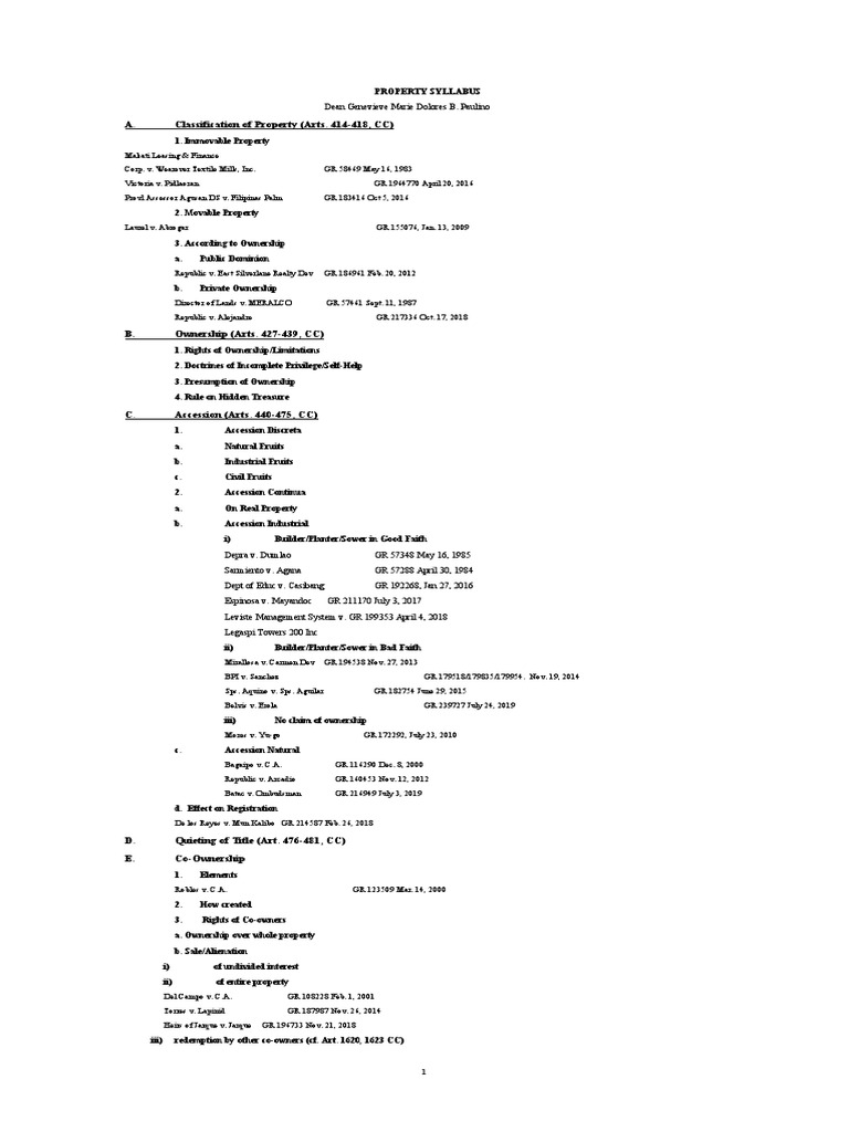 Property Syllabus - Updated On October 30, 2022 | PDF | Ethical ...