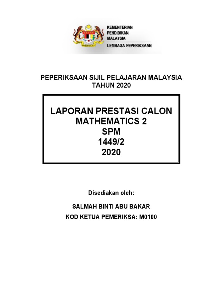 Laporan Prestasi Matematik SPM 2020 | PDF