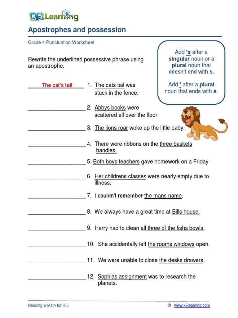Grade 4 Apostrophes Possession e | PDF | Morphology | Syntax