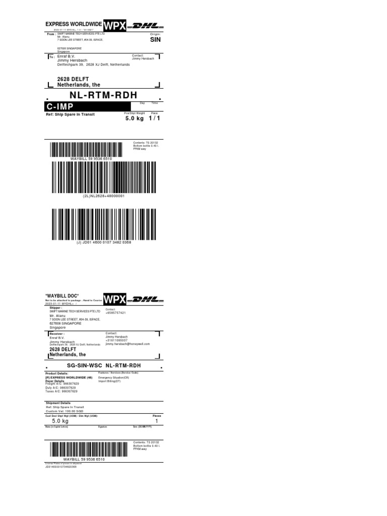 DHL Document - Honeywell | PDF | Value Added Tax | Invoice