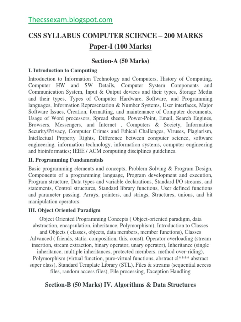 CSS Syllabus Computer Science - 200 Marks | Download Free PDF ... CSS Syllabus Computer Science - 200 Marks | Download Free PDF ...