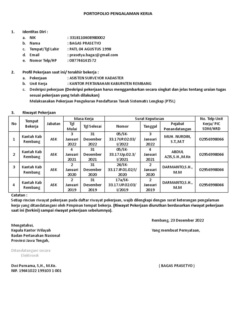 Portofolio Pengalaman Kerja Bagas Prasetyo | PDF