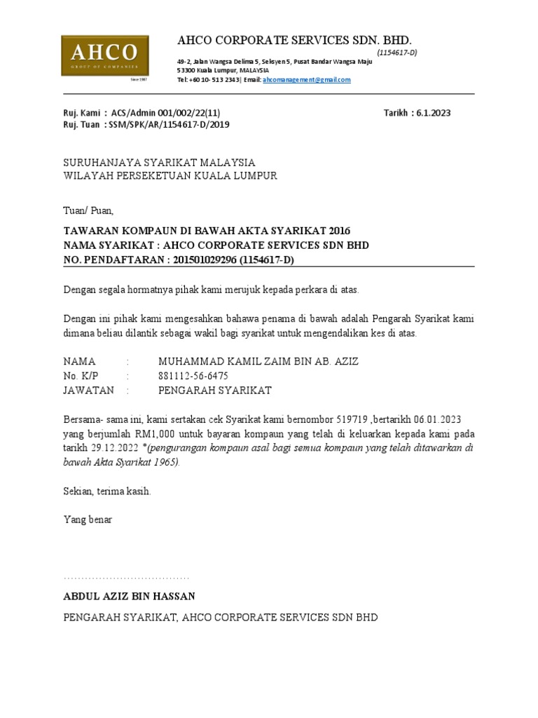 Surat Bayar Kompaun Acs 29.11.2022 | PDF