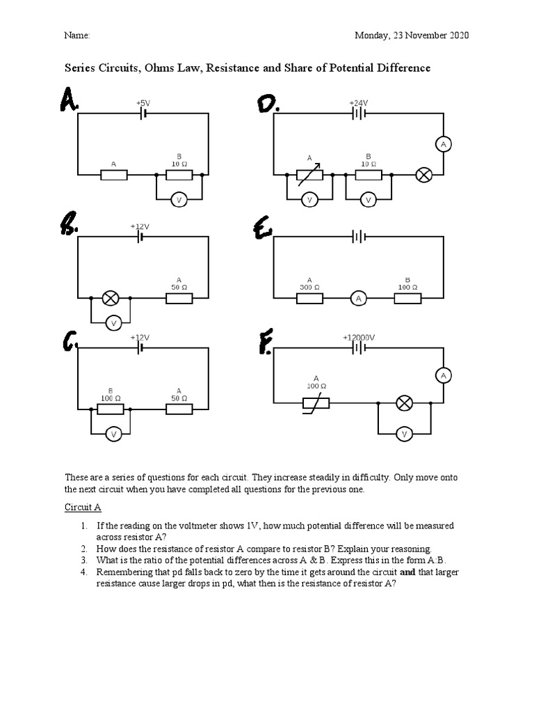 Series Circuits Tough Worksheet | PDF | Voltage | Electrical Resistance ...