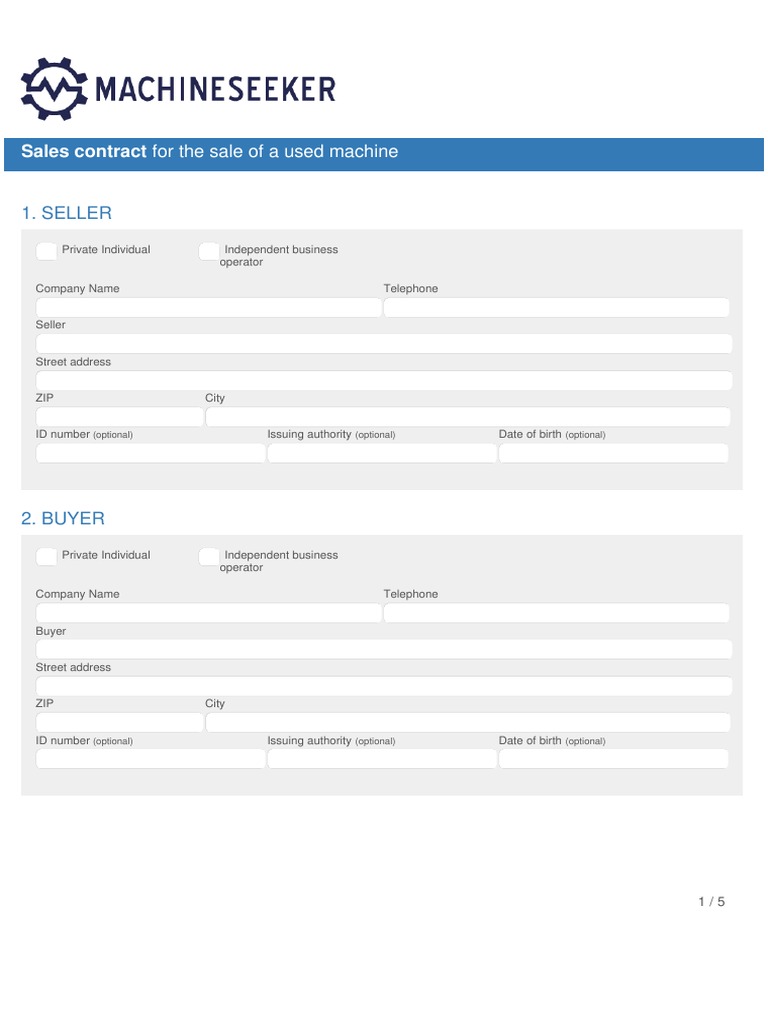 Used Machine Sales Contract Template | PDF | Legal Liability | Value ...