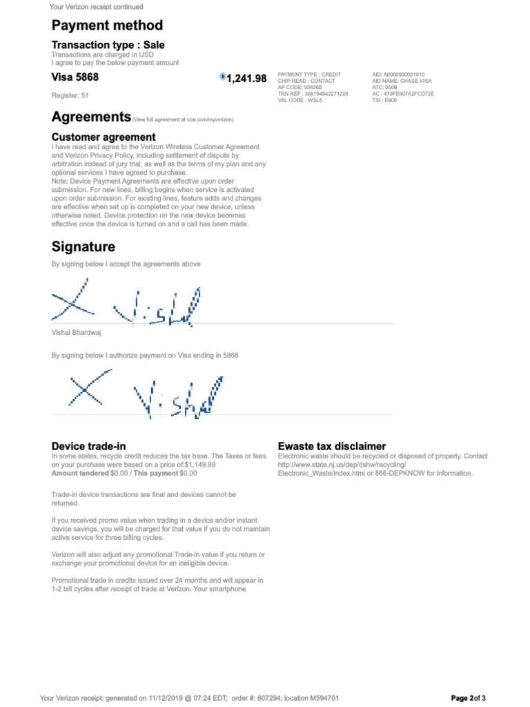 VERIZON - USA Heart 2 | PDF | Receipt | Payments
