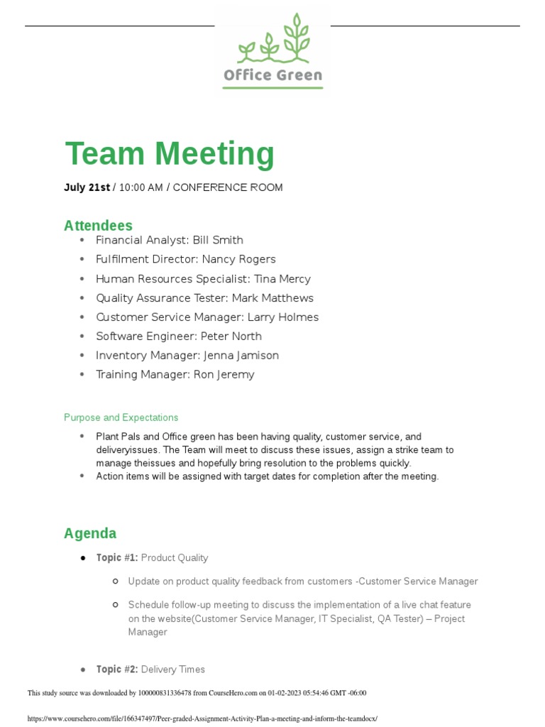 Peer Graded Assignment Activity Plan A Meeting and Inform The Team ... Peer Graded Assignment Activity Plan A Meeting and Inform The Team ...