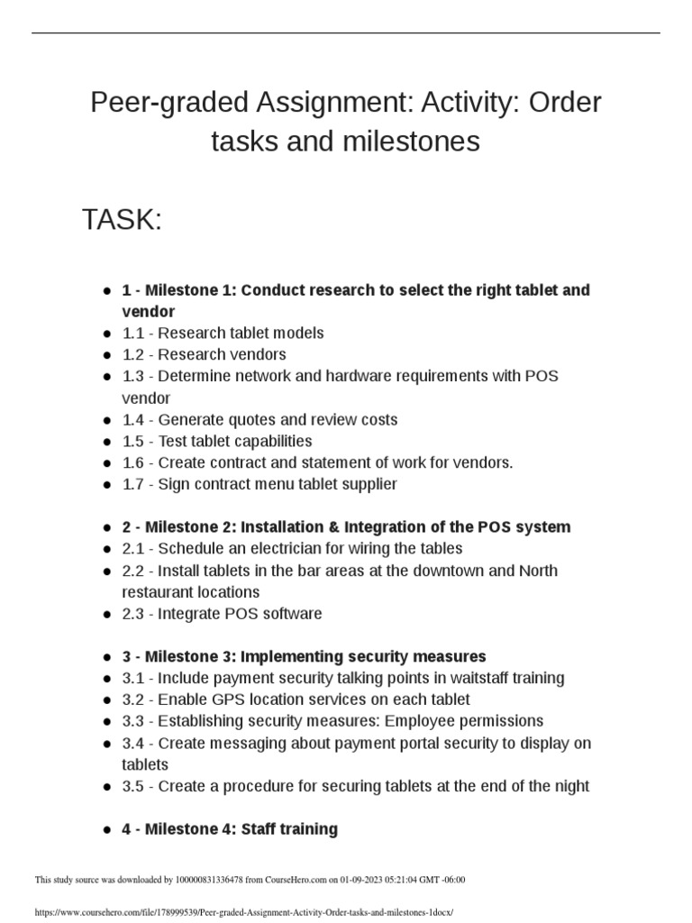 Peer Graded Assignment Activity Order Tasks and Milestones 1 | PDF ...