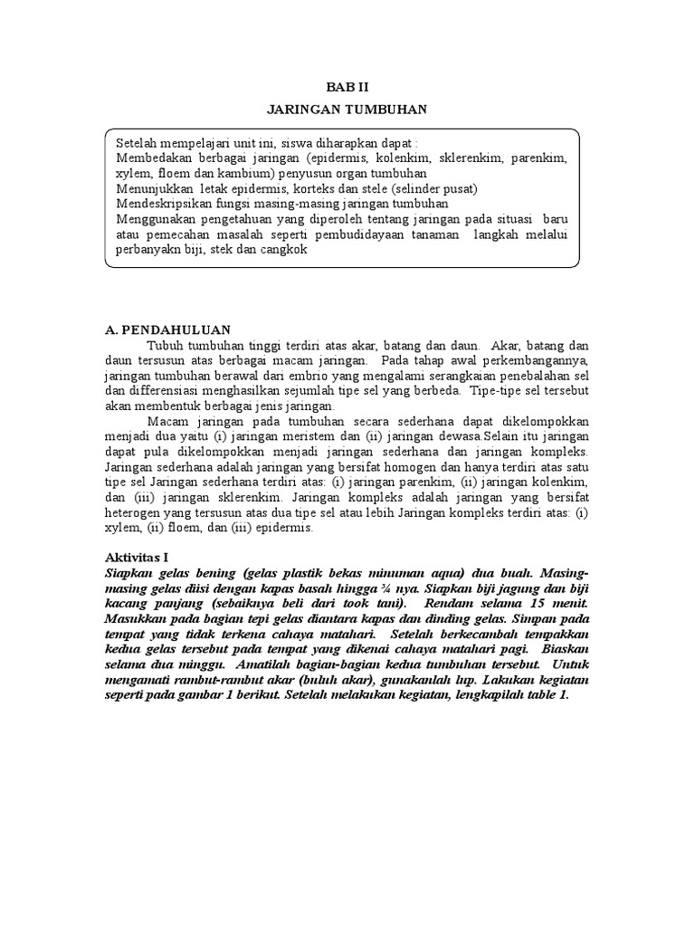 Bab Ii Jaringan Tumbuhan | PDF