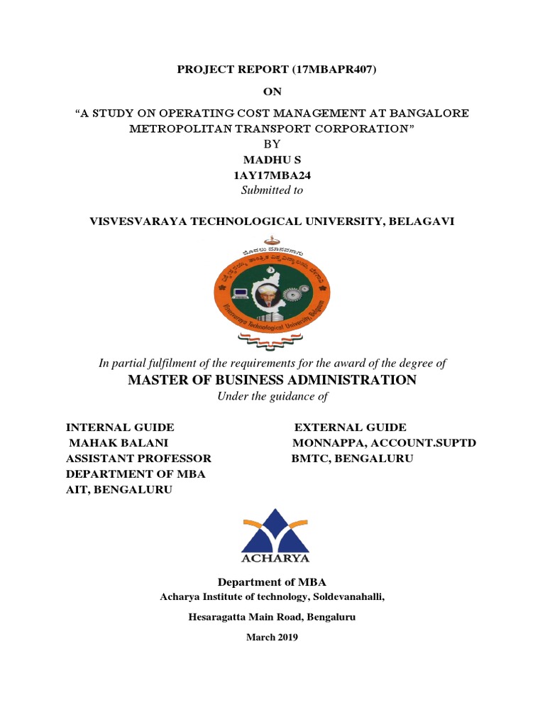 MBA Study: BMTC Cost Management | PDF | Transport | Expense