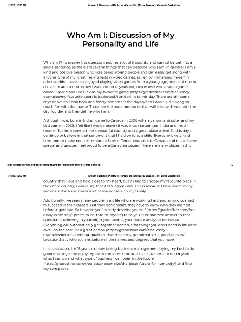 Who Am I - Discussion of My Personality and Life - (Essay Example), 474 ...