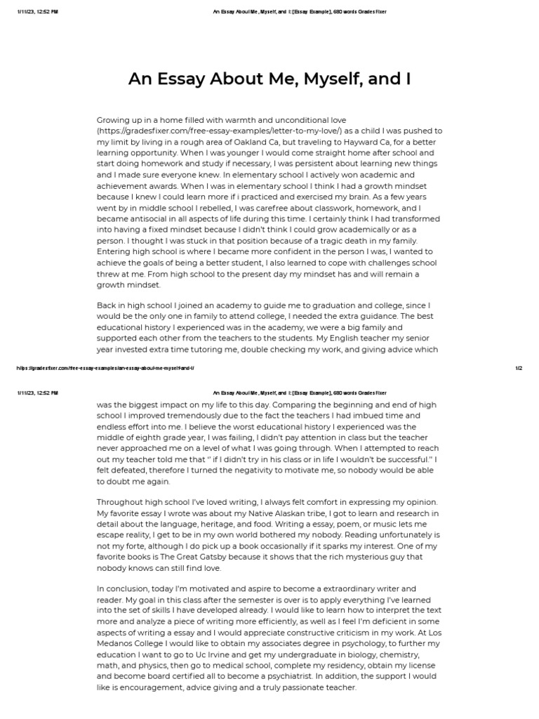 An Essay About Me, Myself, and I - (Essay Example), 680 Words ...