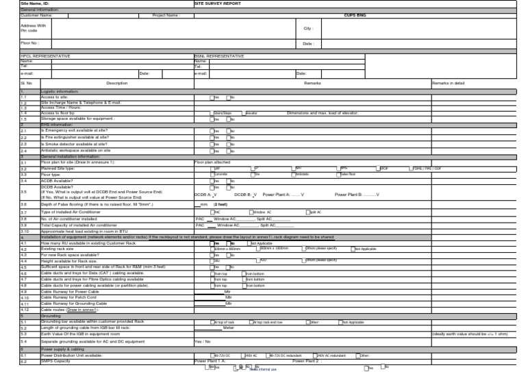 Site Survey Report for Equipment Installation | PDF | Power Supply ...