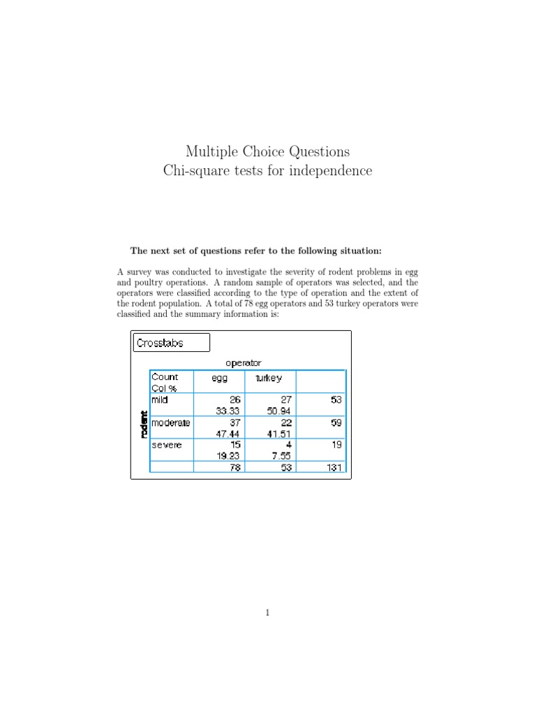 Chi-square Tests Multiple Choice Questions | PDF | P Value | Chi ...