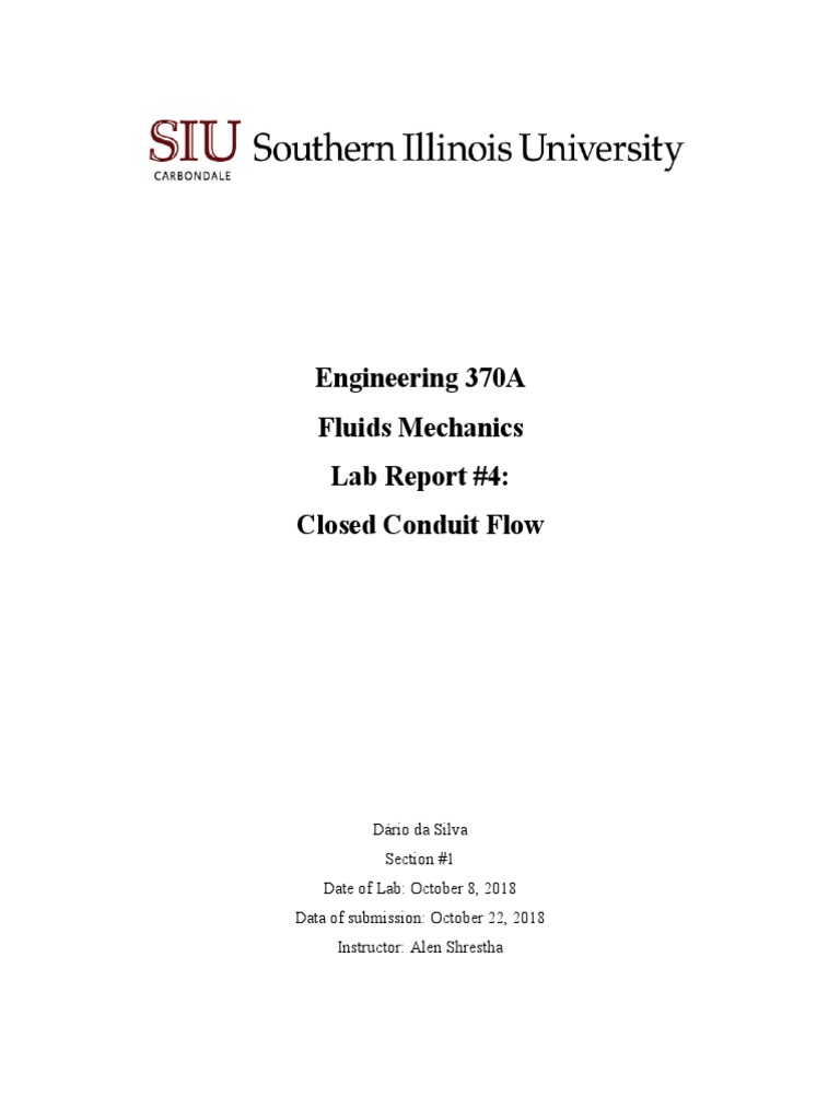 Engineering 370A Lab 4 Closed Conduit Flow | PDF | Fluid Dynamics ...