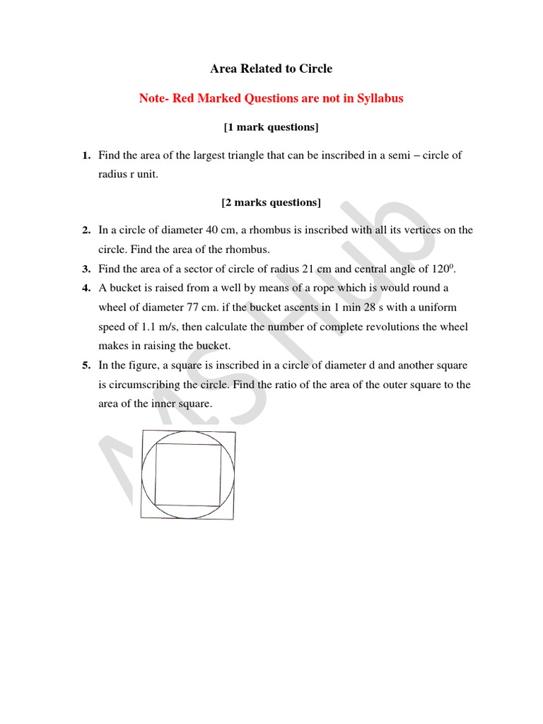 12.area Related To Circles Important Questions | PDF | Area | Circle
