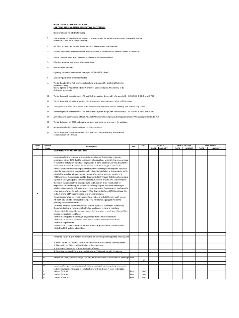Lightning Protection System BOQ | PDF | Electrical Resistivity And ...