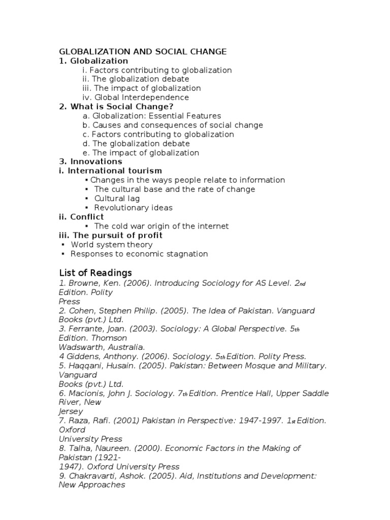 Globalization and Social Change PMS Contents | PDF