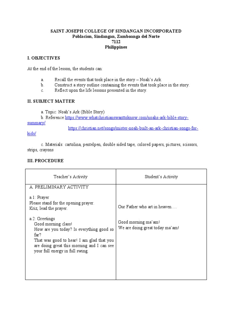 Lesson Plan (RS) | PDF | Genesis Flood Narrative | Noah