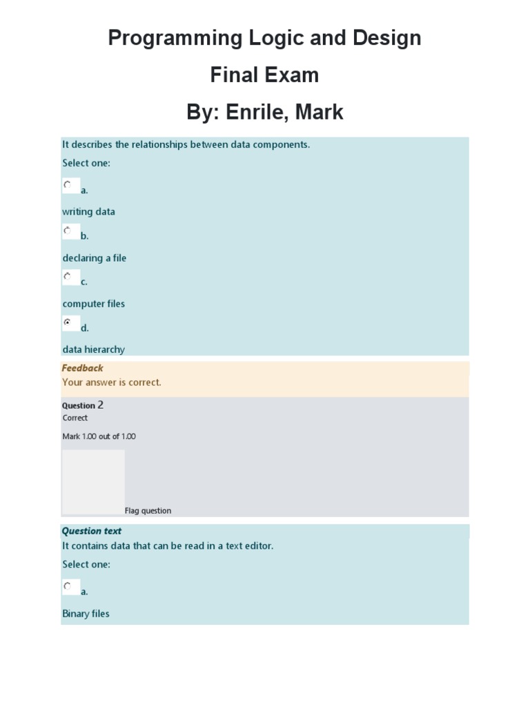 Programming Logic And Design Final Exam Pdf Pdf Object Oriented Programming Computer File