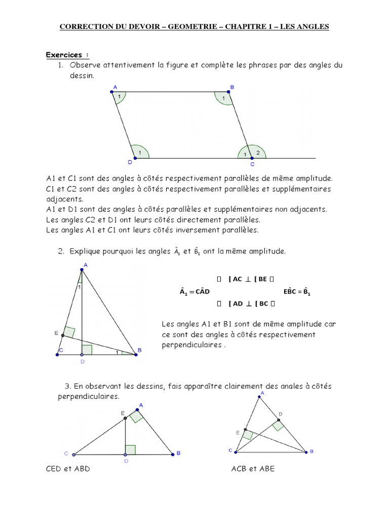 Devoir 1 - Les Angles - Correction | PDF