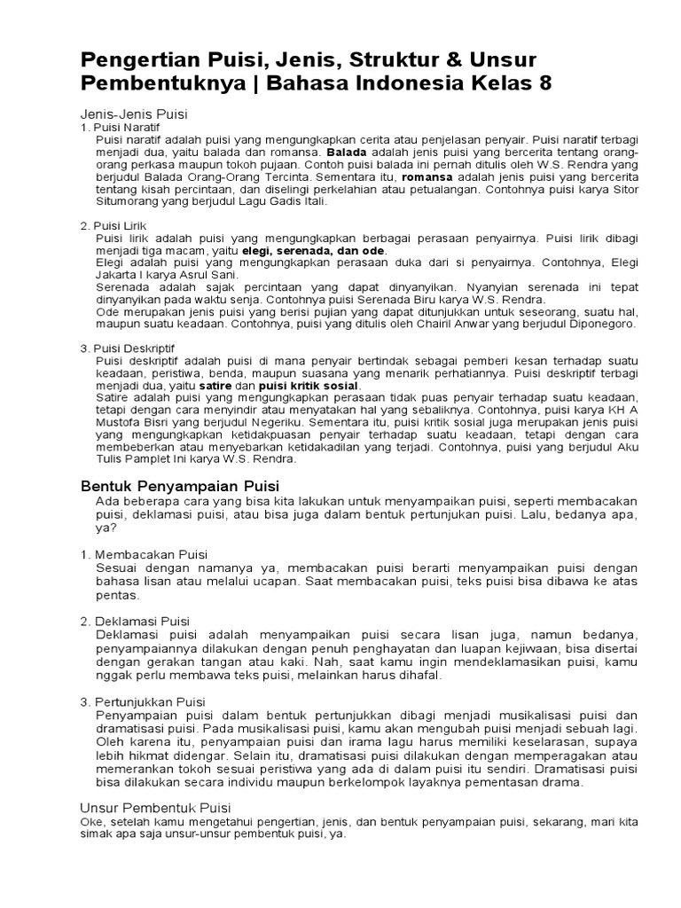 Materi Puisi Kelas 8 | PDF | Klasik | Fiksi Umum