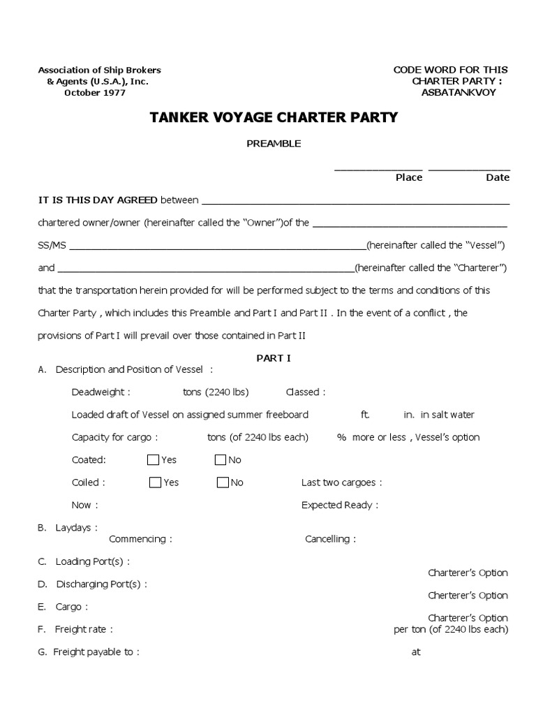 Asbatankvoy Charter Party | PDF | Water Transport | Freight Transport