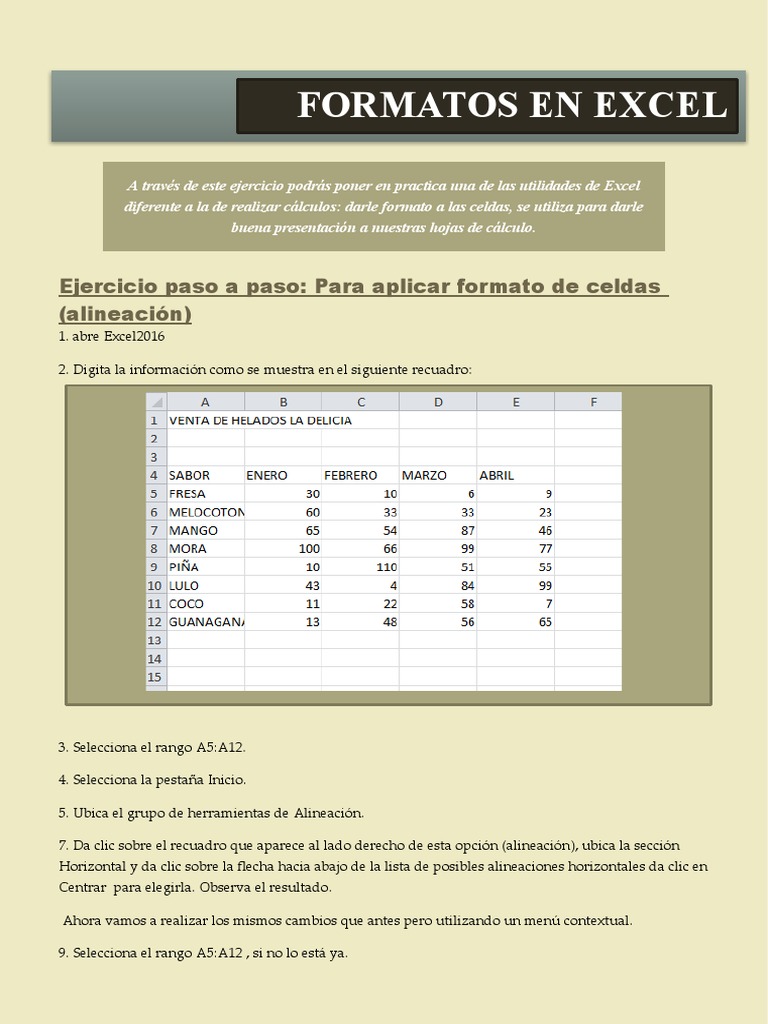 Ejercicio de Formatos en Excel1 | PDF | Microsoft Excel | Hoja de cálculo