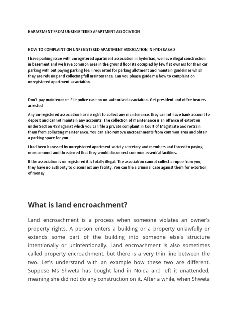 Harassment From Unregistered Apartment Association | PDF | Lawsuit | Stairs