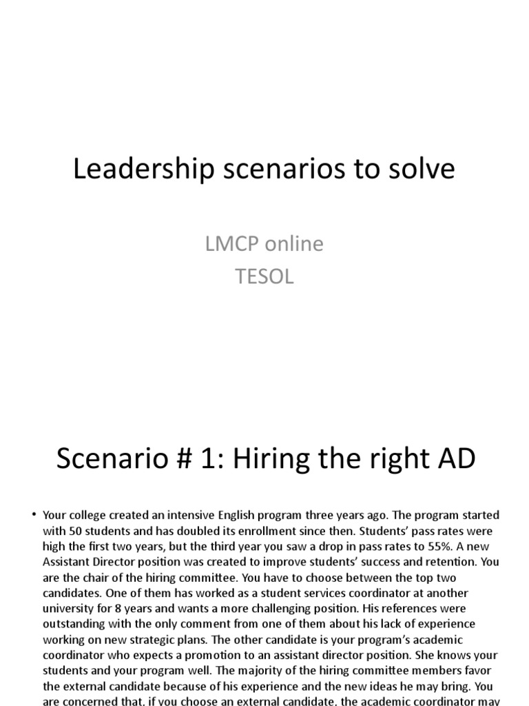 Leadership Scenarios To Solve | PDF | Teachers | Evaluation