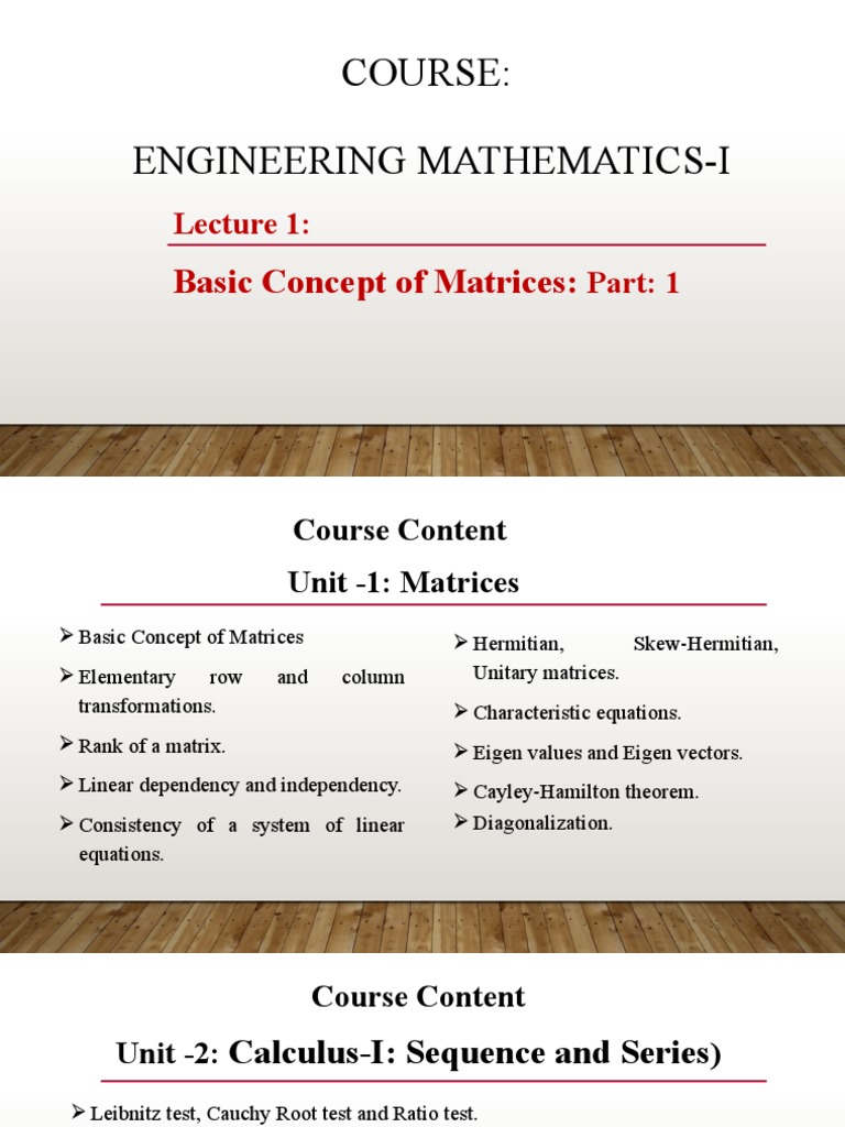 Engineering Maths-I - L1 - Basic of Matrices Part 1 | PDF | Matrix (Mathematics) | Integral