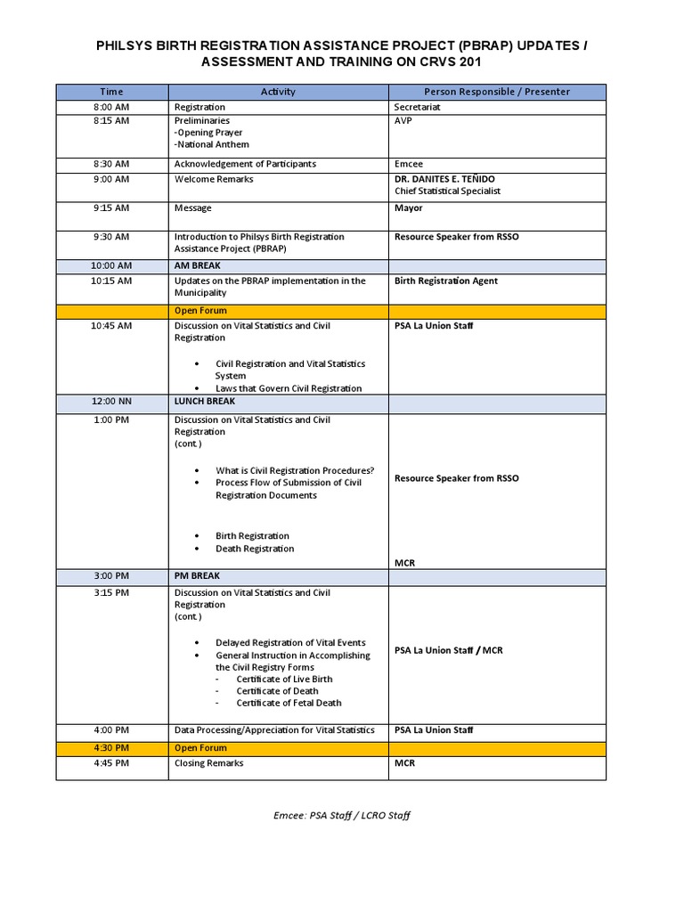 PBRAP Updates and CRVS Training | PDF