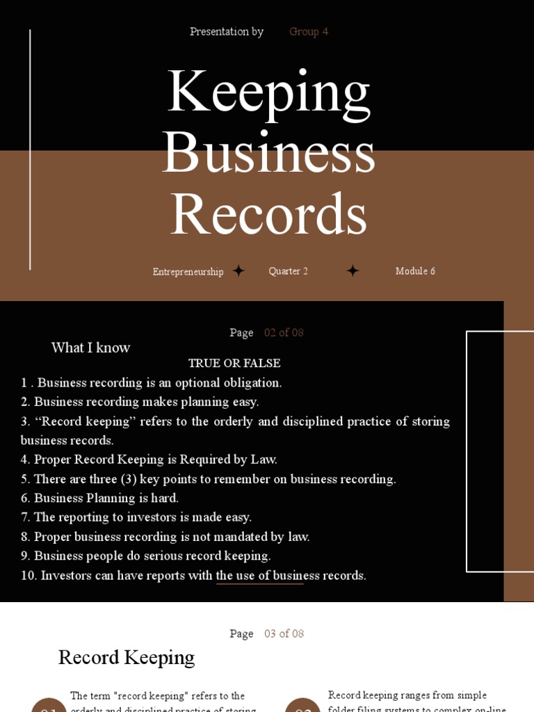 Keeping Business Record in Entrep | PDF | Records Management | Business