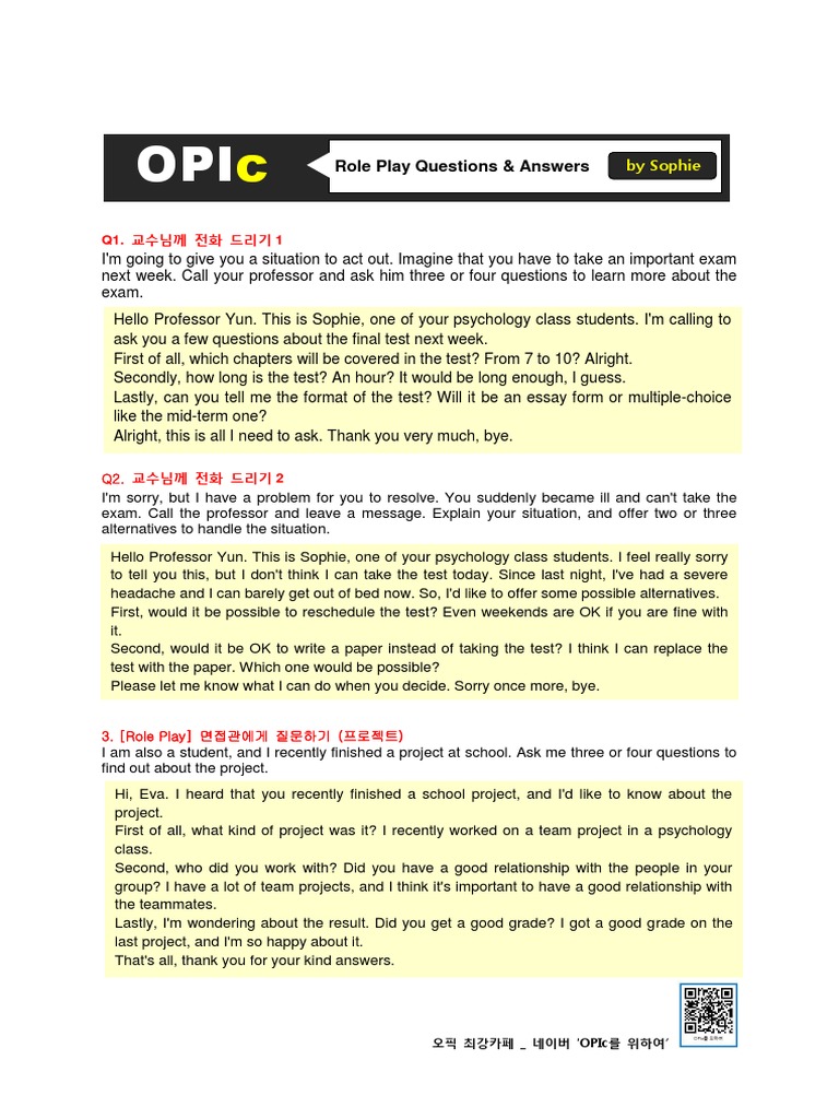 OPIc Role Play Scenarios | PDF | Career & Growth | Self-Improvement