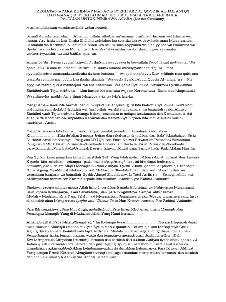 Konsep MC Manaqib Revisi OKtober 2022 | PDF