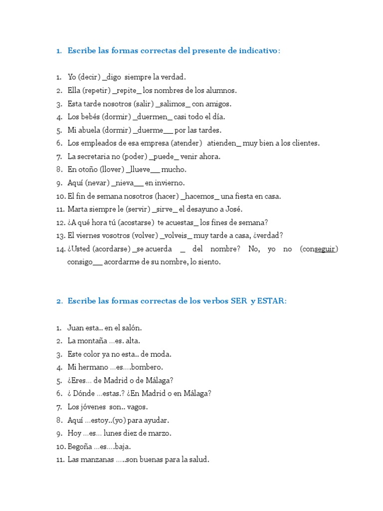 Ejercicios de verbos ser y estar | PDF