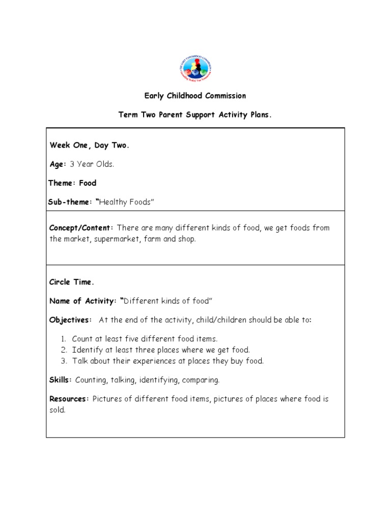 Week 1 3 Year Old Activity Plan Day 2 | PDF | Foods | Supermarket