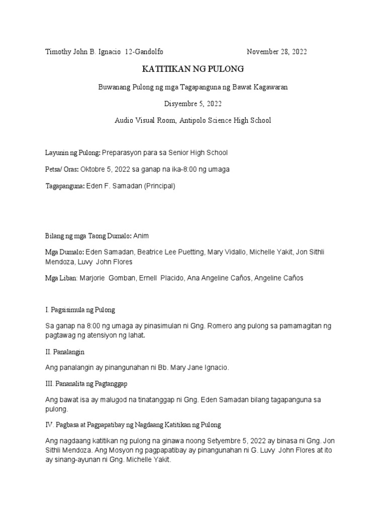 Katitikan NG Pulong | PDF
