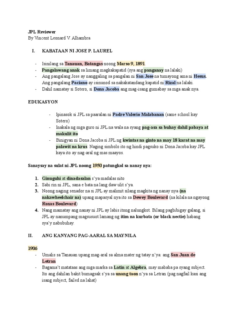 JPL Reviewer (Midterm) | PDF