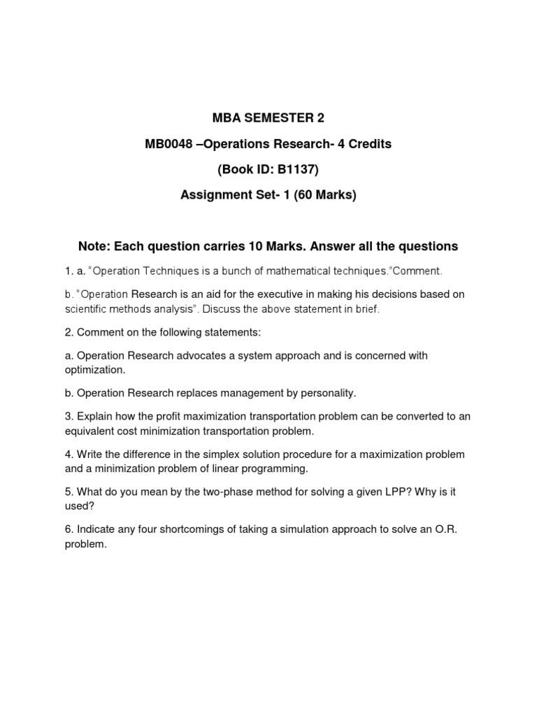 MBA Operations Research Guide | PDF