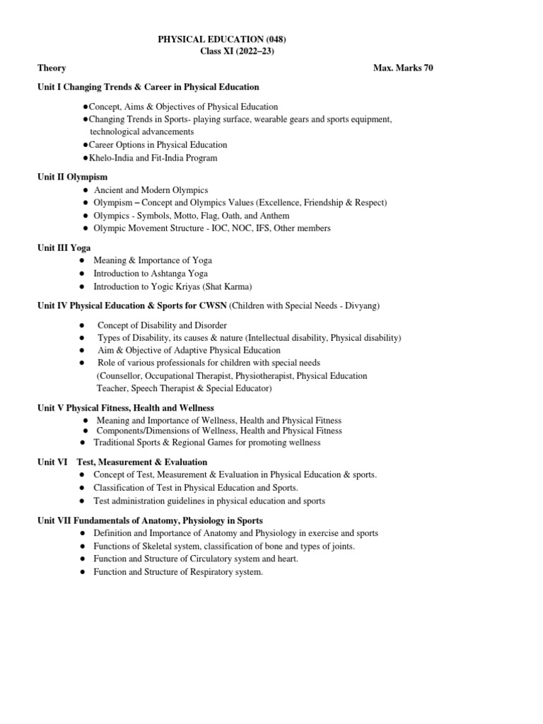 Class XI Physical Education Guide | PDF | Anatomical Terms Of Motion