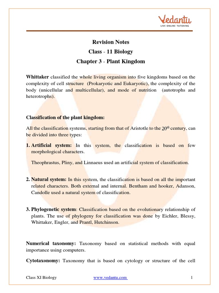 Class 11 Biology Chapter 3 - Revision Notes | PDF | Fertilisation | Spore