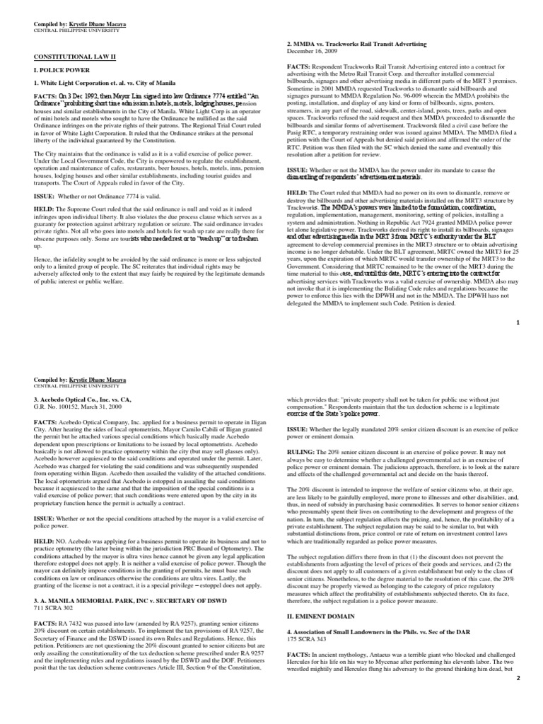 2 - CONSTI 2 Cases Digests 1 | PDF | Eminent Domain | Just Compensation