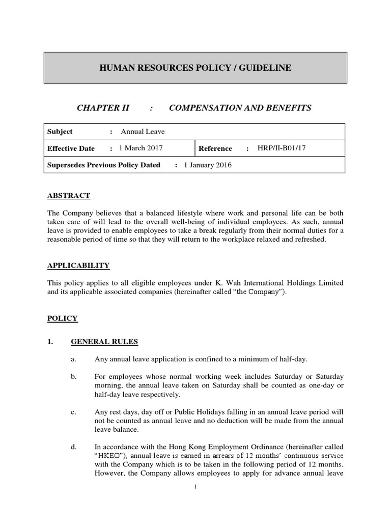 A Balanced Approach: The Company's Comprehensive Annual Leave Policy | PDF | Employment | Annual ...