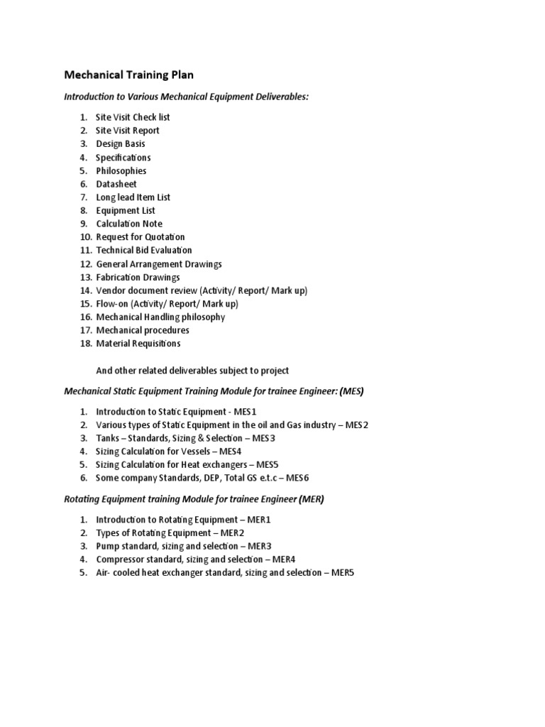 Mechanical Training Plan-Nov 2022 | PDF | Plumbing | Mechanical Engineering